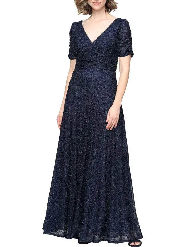 Alex Evenings Sequin Empire Waist Gown - Navy