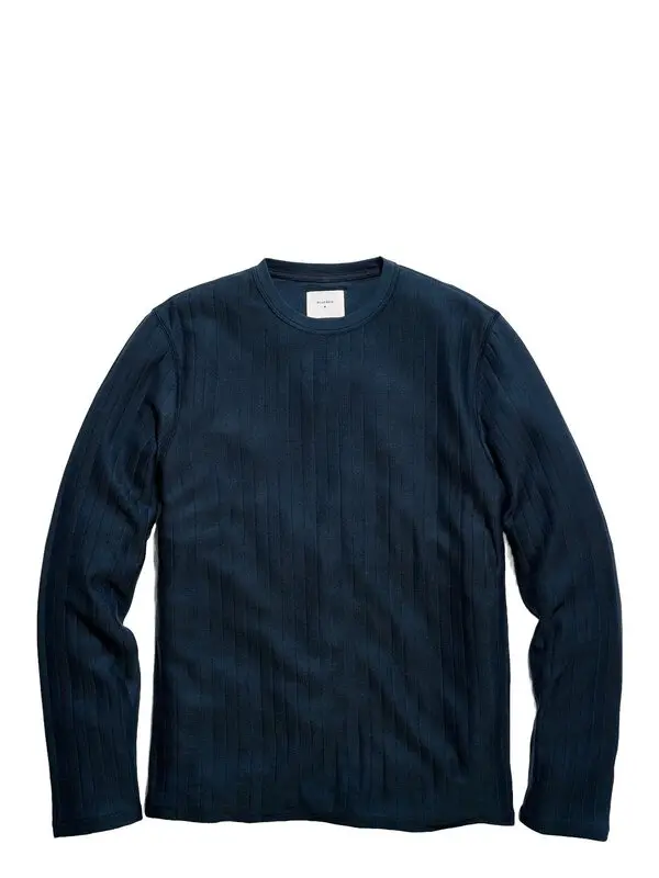 Billy Reid Herringbone Crewneck Long Sleeve T-shirt - Carbon Blue