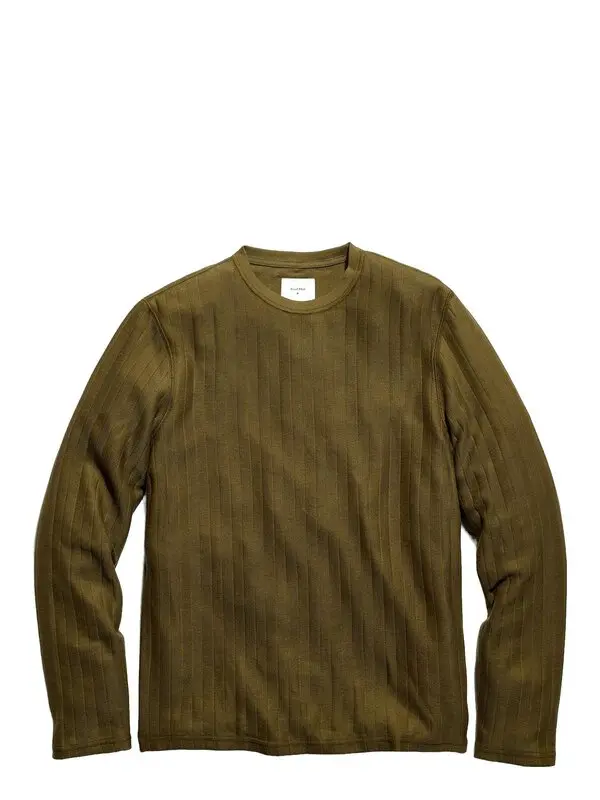 Billy Reid Herringbone Crewneck Long Sleeve T-shirt - Dark Olive