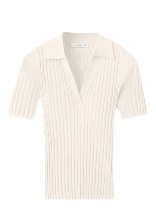 Mango V-neck Rib Sweater - Ecru