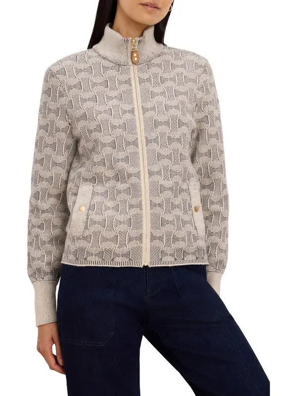 NIC+ZOE Dapper Swirl Knit Zip-up Jacket - Neutral Multi