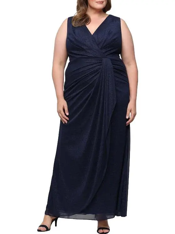 Alex Evenings Sleeveless Glitter Mesh Gown - Dark Navy