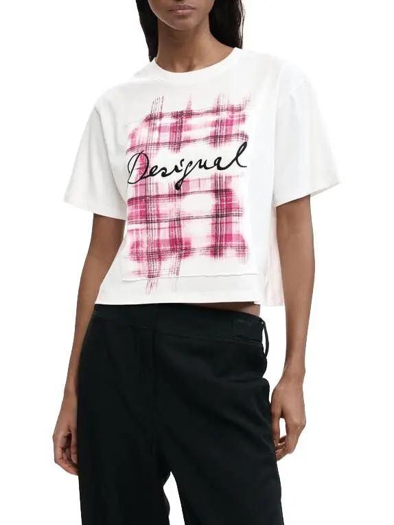 Desigual Plaid Logo Graphic T-shirt - White