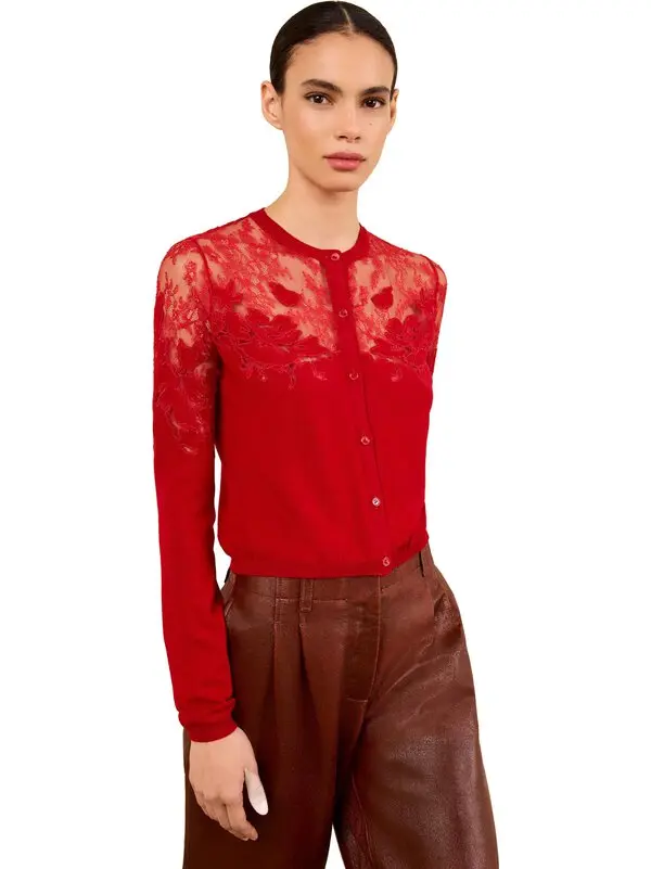 Ulla Johnson Talia Lace Cardigan - Cerise