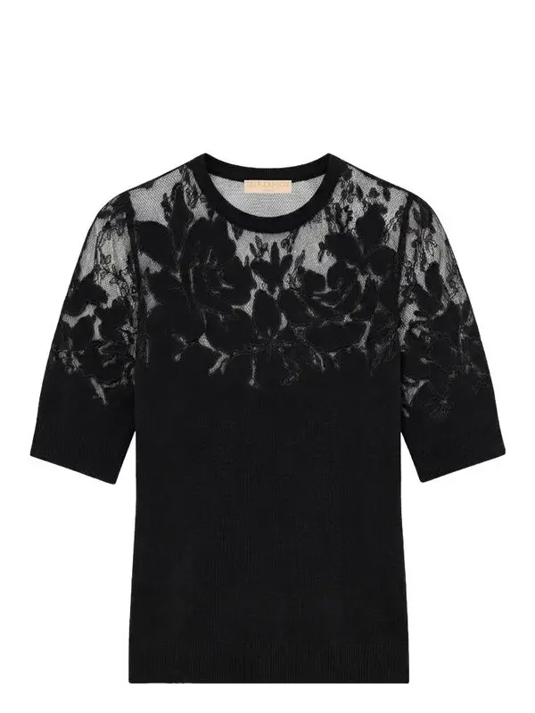 Ulla Johnson Ella Short Sleeve Lace Top - Noir