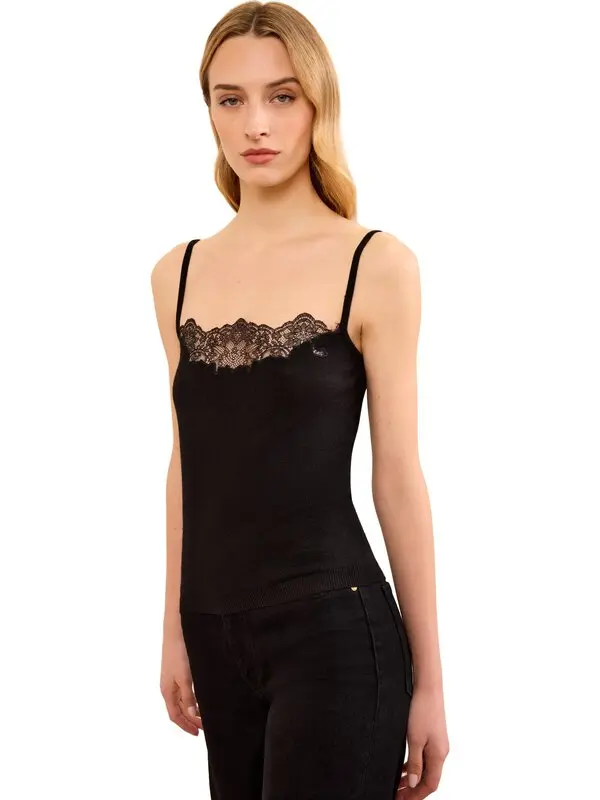 Ulla Johnson Elena Lace Cami In Merino Wool - Noir