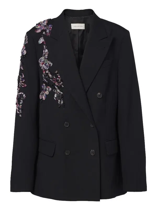 Dries Van Noten Embellished Double-breasted Wool Blazer - Black