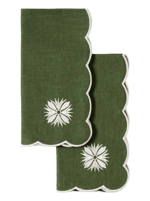 CABANA Olive Set Of 2 Linen And Cotton Napkins - Green