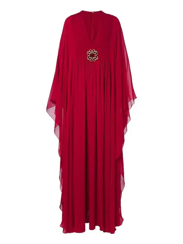 Elie Saab Silk Chiffon Kaftan In Sunset Flame - Red