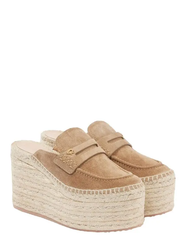 GIANVITO ROSSI Suede Espadrille Wedges - Beige