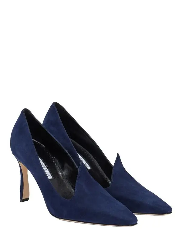 Manolo Blahnik Suede Pointed Toe Pumps - Blue
