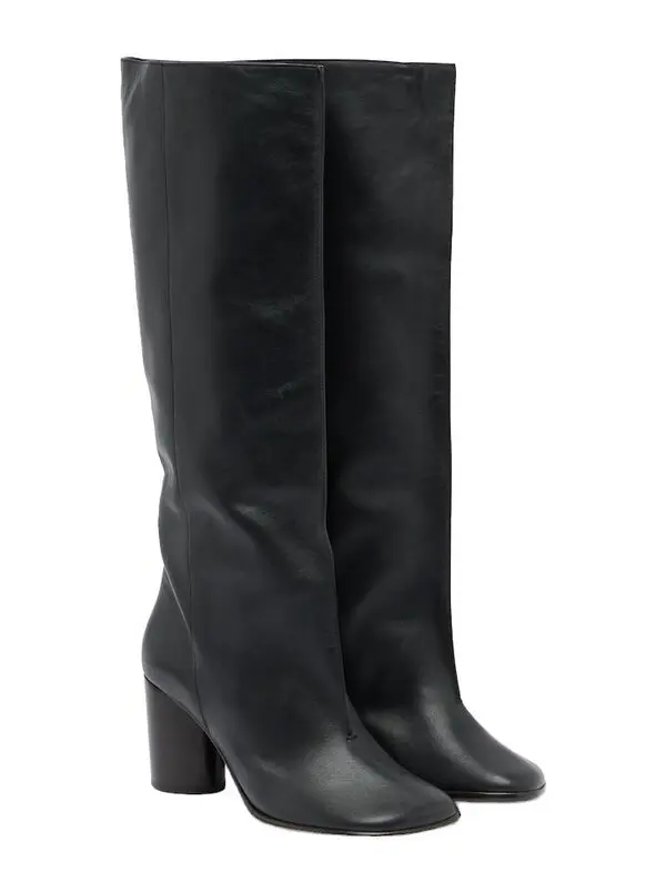 LEMAIRE Crease Leather Knee-high Boots - Black