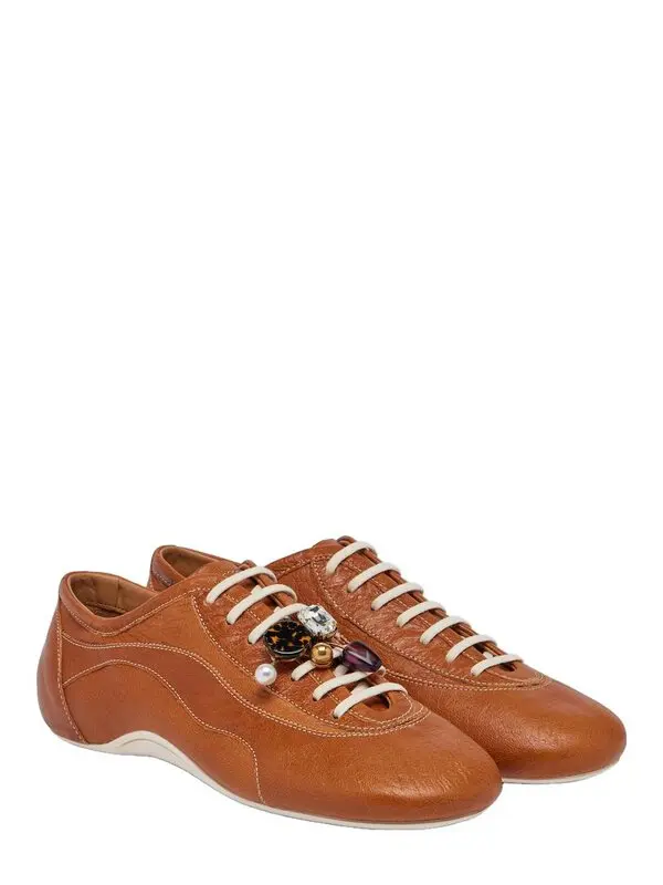 Dries Van Noten Embellished Leather Lace-up Sneakers - Brown