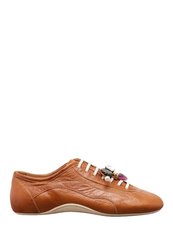 Dries Van Noten Embellished Leather Lace-up Sneakers - Brown