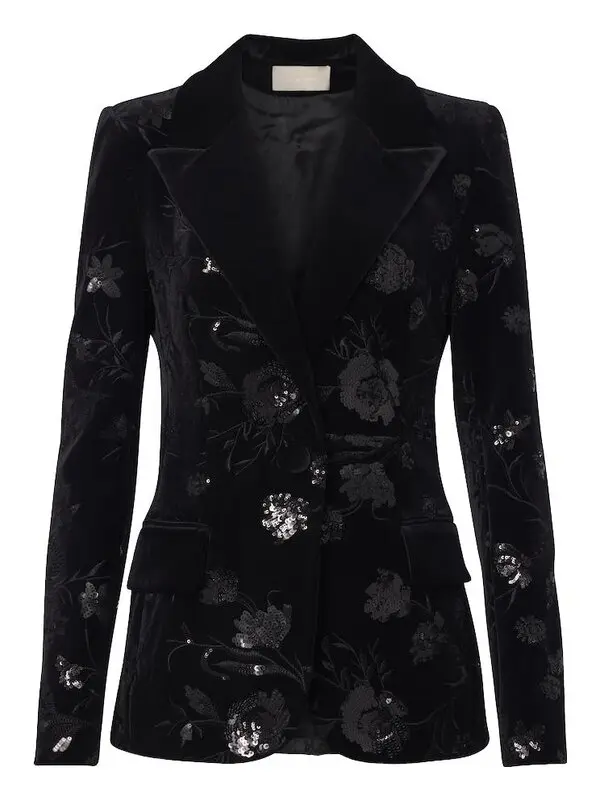 Elie Saab Sequined Velvet Blazer - Black