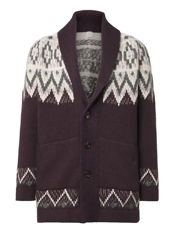 Eleventy Cashmere And Silk Chevron Intarsia Cardigan - Burgundy