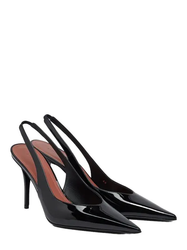 Amina Muaddi Patent Leather Slingback Pumps - Black