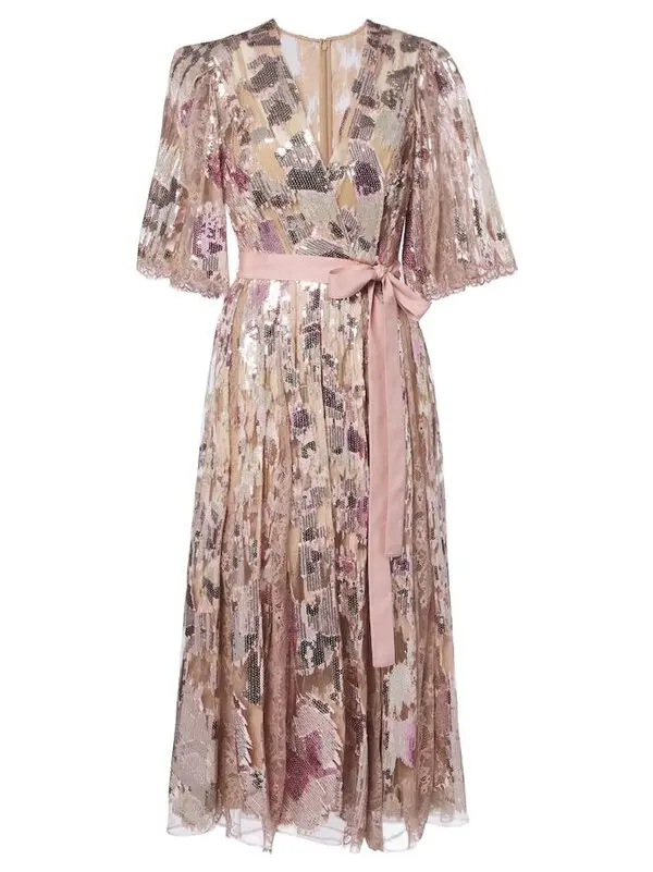 Elie Saab Sequined Silk-blend Tulle Wrap Dress - Pink