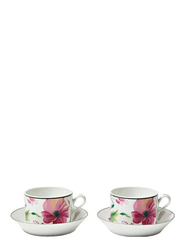 GINORI 1735 Florenza Set Of 2 Porcelain Tea Cups And Saucers - Multicoloured
