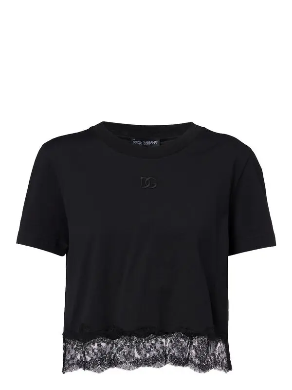 Dolce & Gabbana Dg Lace-trimmed Cotton-blend T-shirt - Black