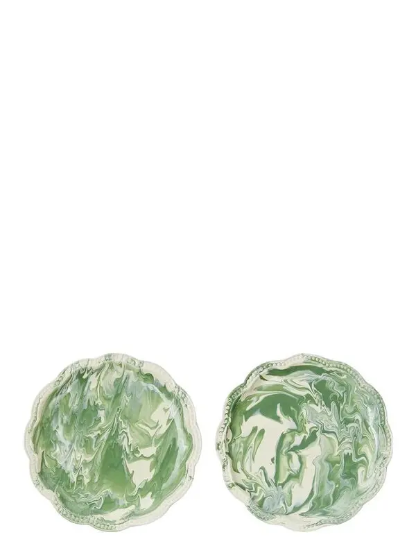 CABANA Marbled Set Of 2 Ceramic Dinner Plates - Green