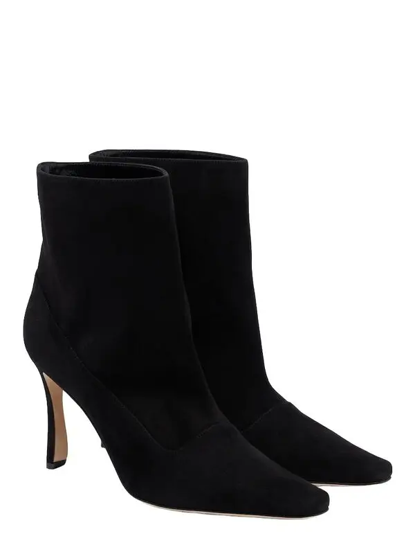 Manolo Blahnik Gostatu Suede Pointed Toe Ankle Boots - Black