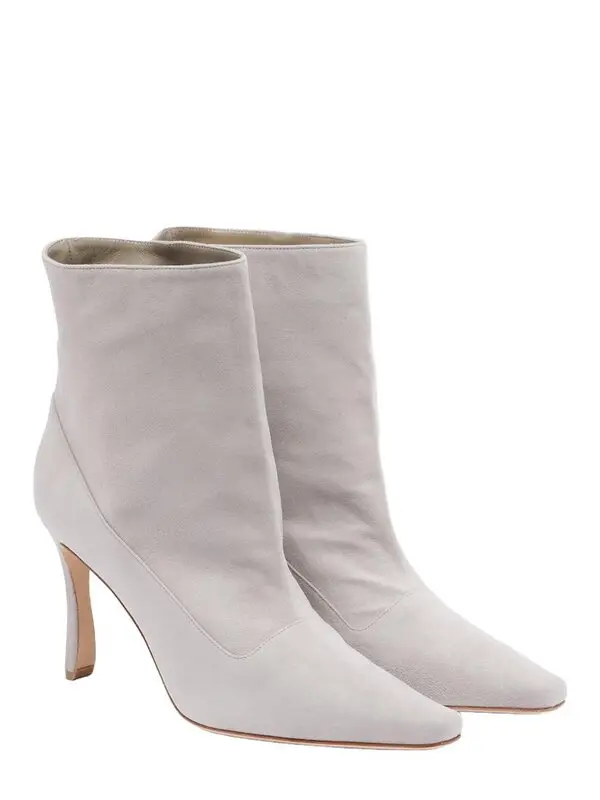 Manolo Blahnik Gostatu Suede Pointed Toe Ankle Boots - Grey