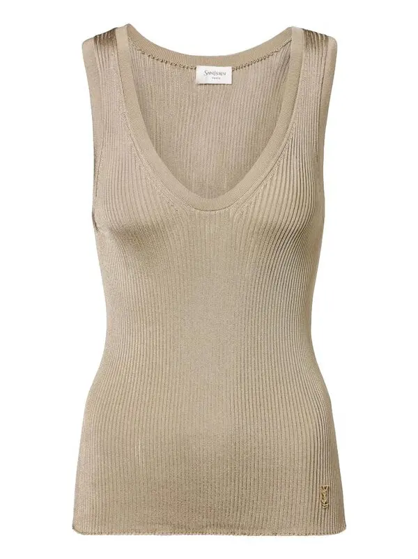 Saint Laurent Cassandre Ribbed-knit Tank Top - Beige
