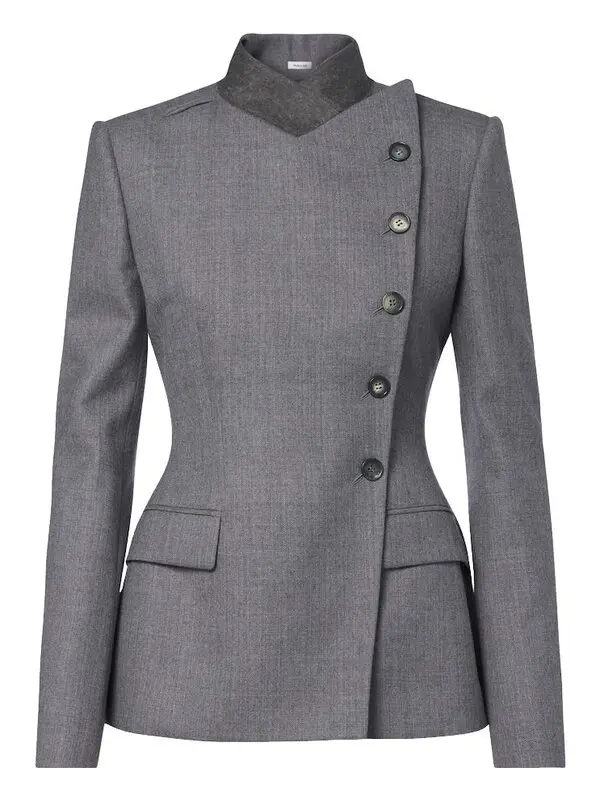 Alexander McQueen Peplum Wool Blazer - Grey