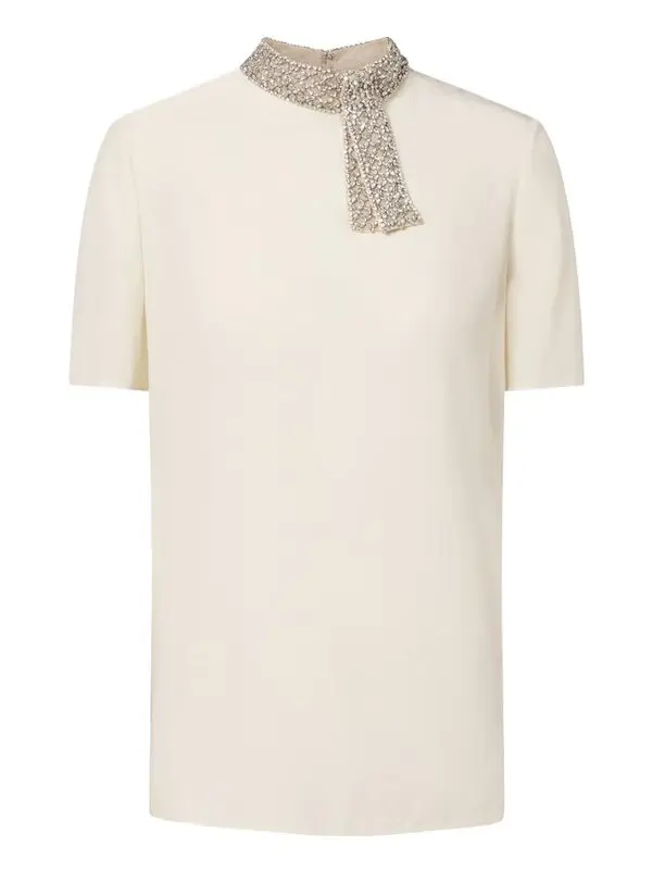 Valentino Garavani Embellished Silk Crêpe De Chine Top - Beige