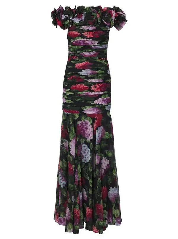 Carolina Herrera Floral Draped Silk Gown - Multicoloured
