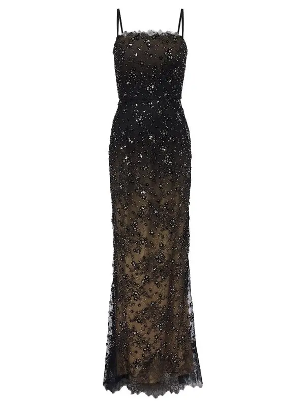 Elie Saab Embroidered Sequined Tulle Gown - Black