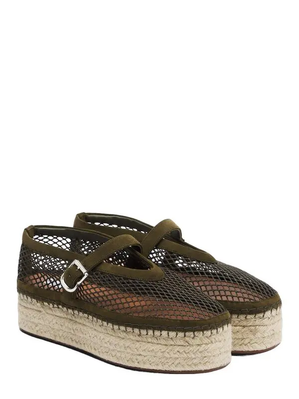 Alaïa Suede-trimmed Fishnet Platform Espadrilles - Green