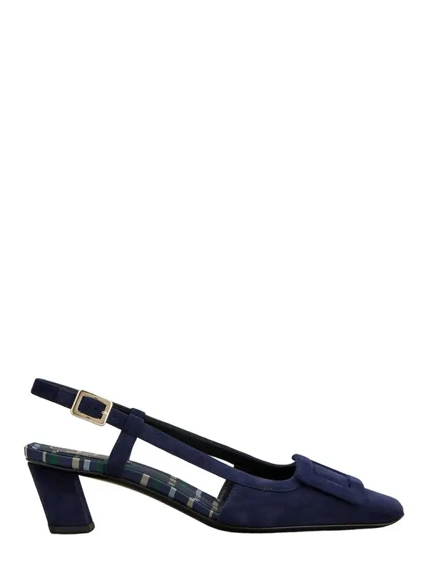 ROGER VIVIER Belle Vivier Suede Slingback Pumps - Navy Blue