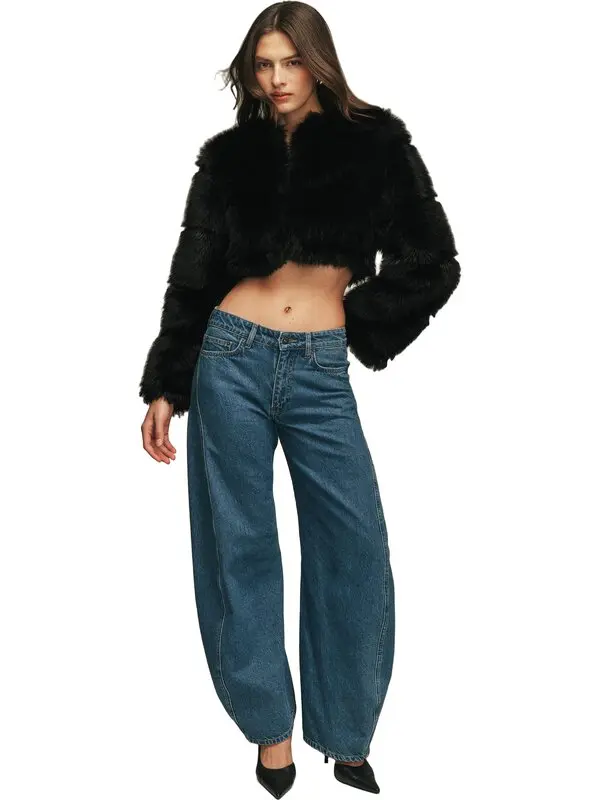 Bardot Petro Cropped Faux Fur Jacket - Black