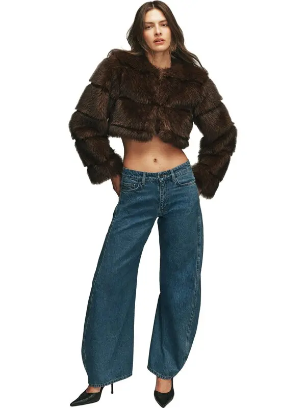Bardot Petro Cropped Faux Fur Jacket - Dark Choco
