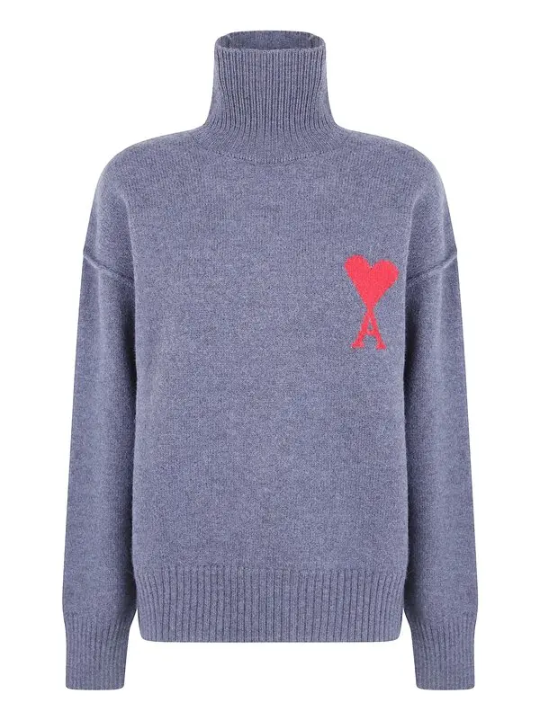 AMI Paris Wool Funnel Neck Sweater - Gray