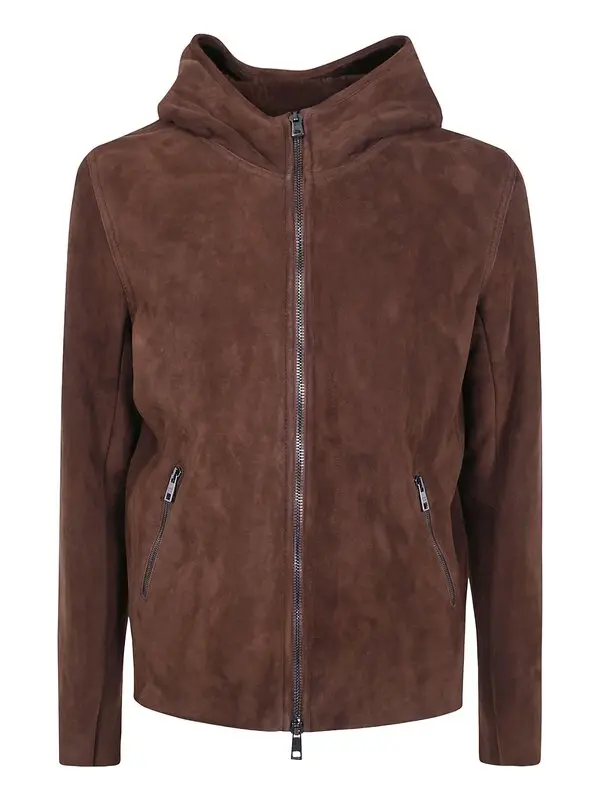 GIORGIO BRATO Hooded Shearling Leather Jacket - Brown
