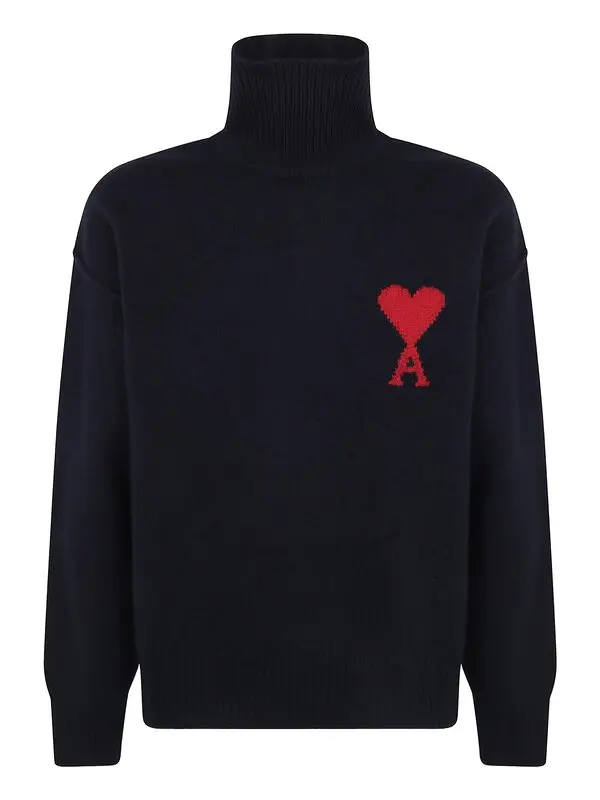 AMI Paris Wool Sweater With " De Coeur" Emblem - Black