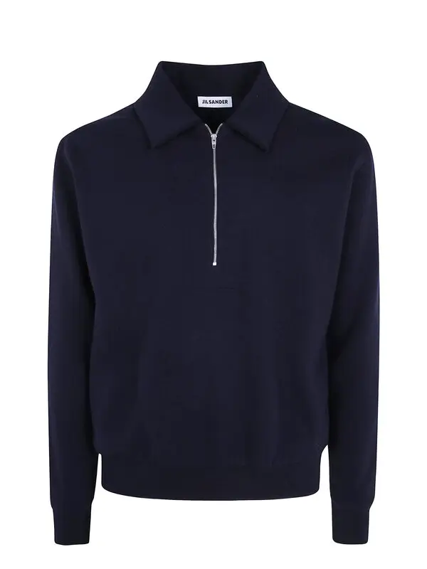 JIL SANDER Half Zip Collared Sweatshirt - Blue