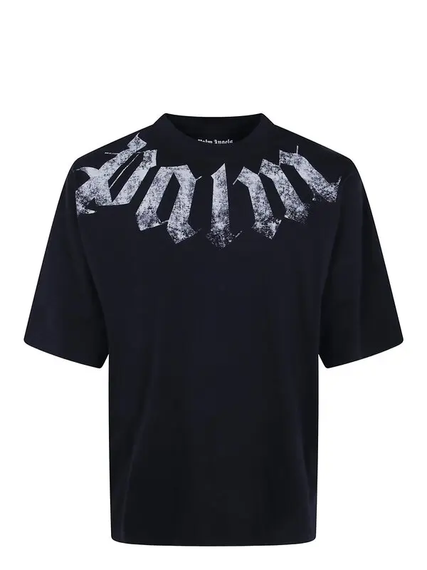 Palm Angels T-shirt Loose "big Neck Logo - Black