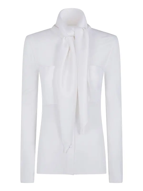 COURREGES Courrèges Satin Scarf Collar Jersey Shirt - White