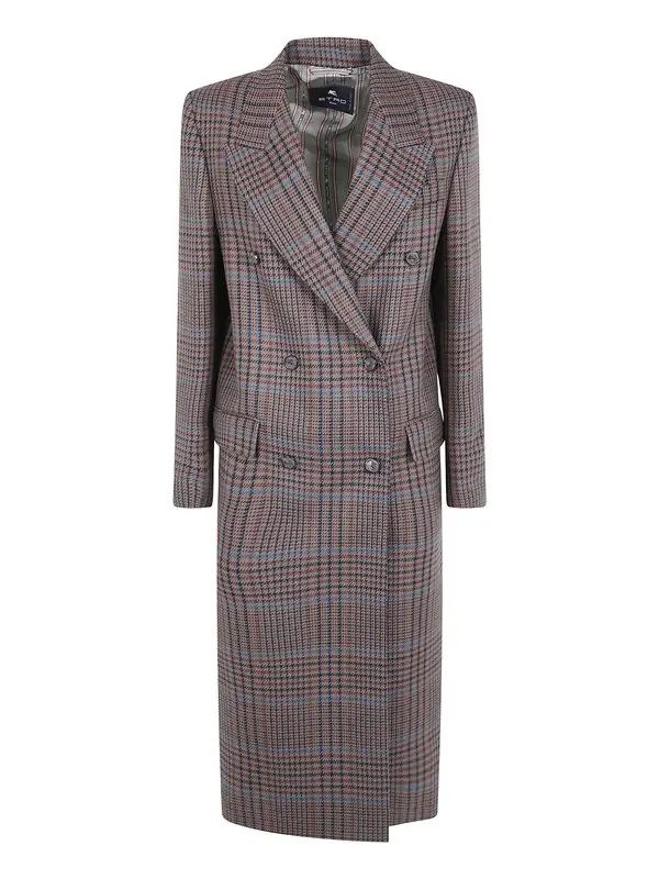 Etro Double Breasted Long Coat - Gray