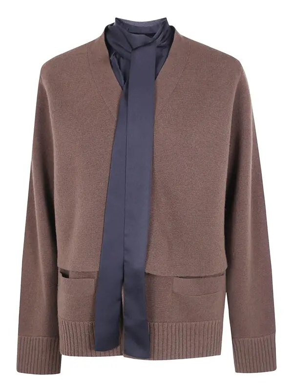 Sacai Wool Knit V-neck Sweater With Patch Pockets - Brown