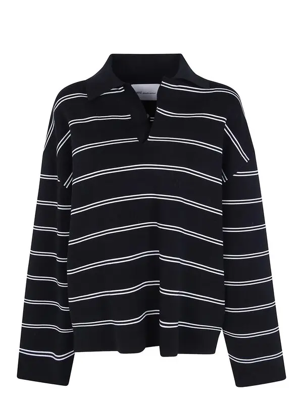 AMI Paris Striped Cotton Polo - Black