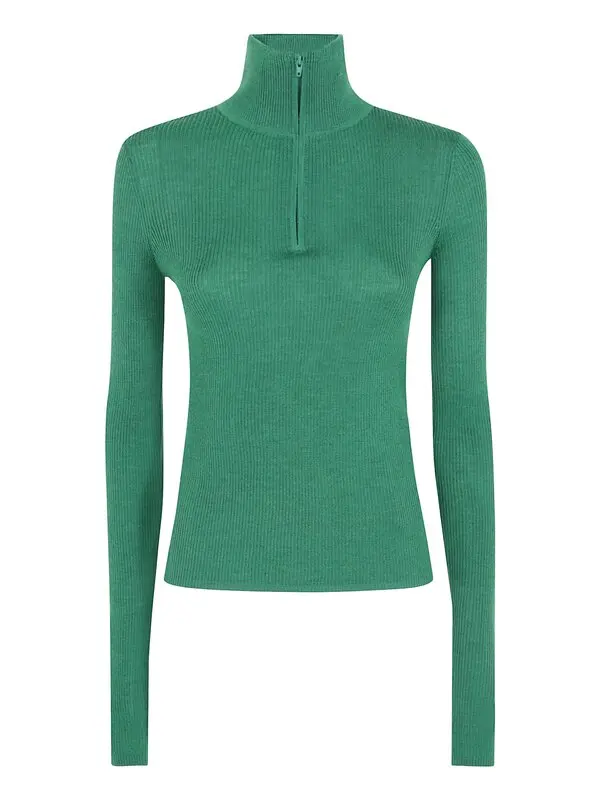 THE FRANKIE SHOP Ribbed Knit Zip Sweater - Green