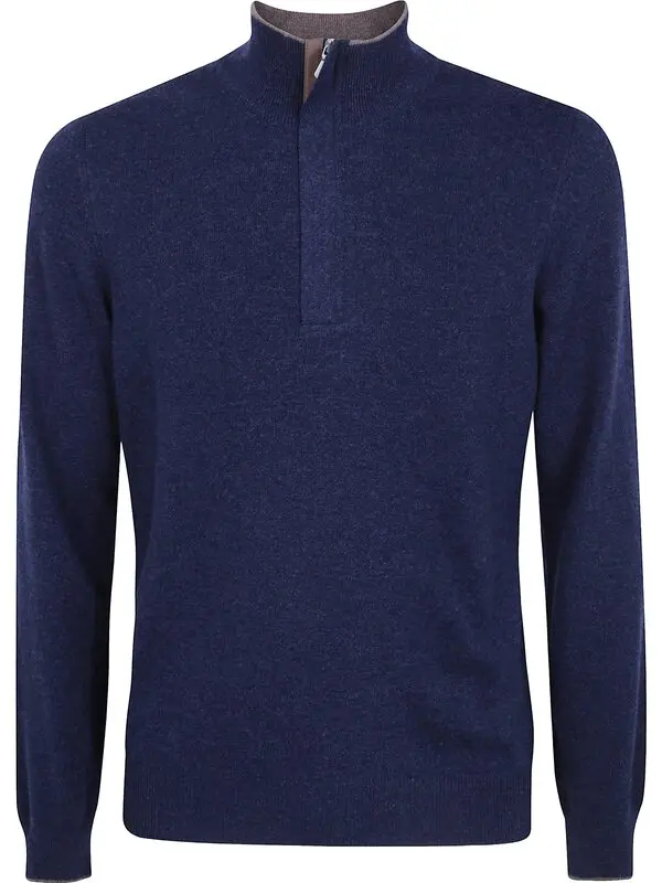 GRAN SASSO Long Sleeve Zip Turtle Neck Sweater - Blue