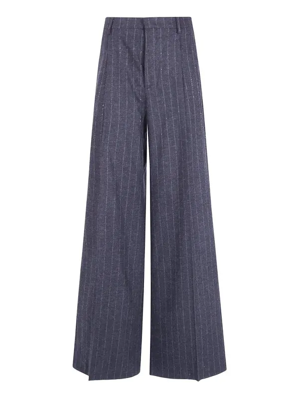 Tagliatore Wool Striped Wide-leg Trousers - Gray