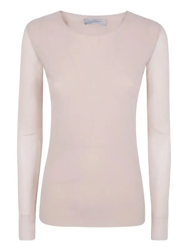 D.exterior Tulle" Round Neck Long Sleeve Sweater - Beige