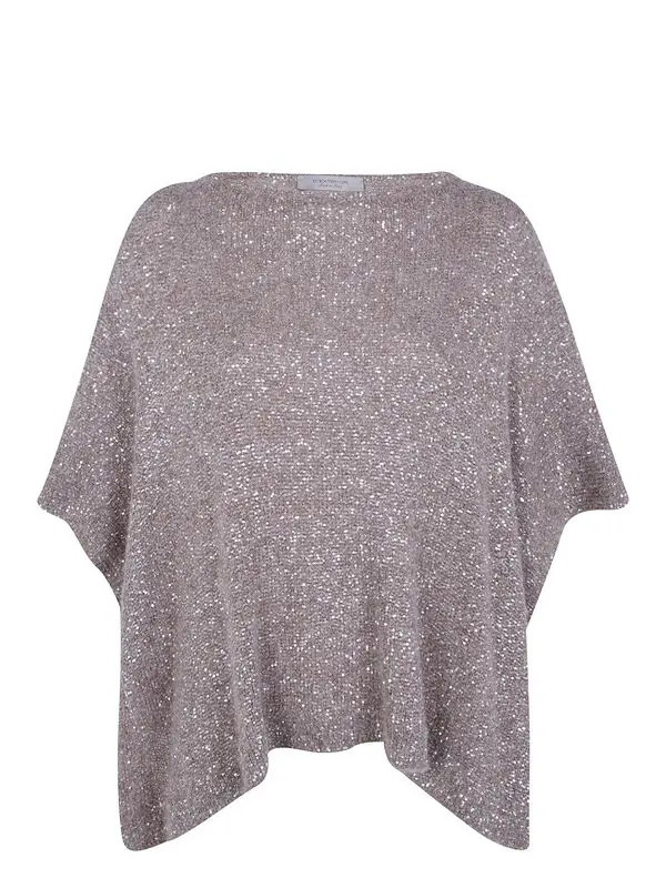 D.exterior Alpaca Crystal Embellished Cape Sweater - Brown